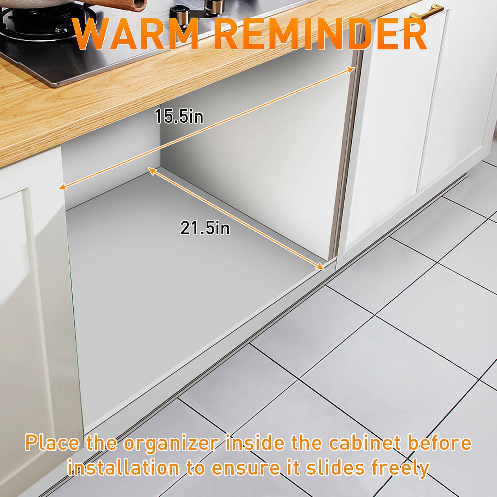 Tksrn Pull Out Cabinet Organizer, Heavy Duty Slide Out Pantry Shelves, Sliding Drawer Storage For Bathroom, Kitchen, Home, 15" W x 21" D, Chrome Finish(NEED 16" W and 22" D Cabinet)