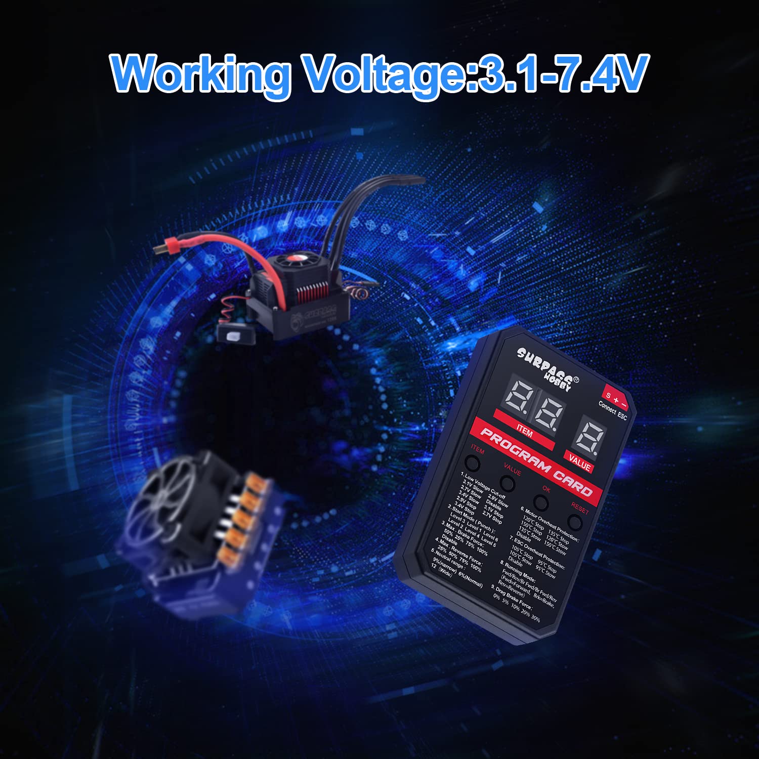 Surpass Hobby ESC Programming Card RC Car Electronic Speed Controller LED Programmer Only Compatible with Surpass Hobby Rocket Brushless ESC 25A 35A 45A 60A 80A 120A 150A (Update Version)