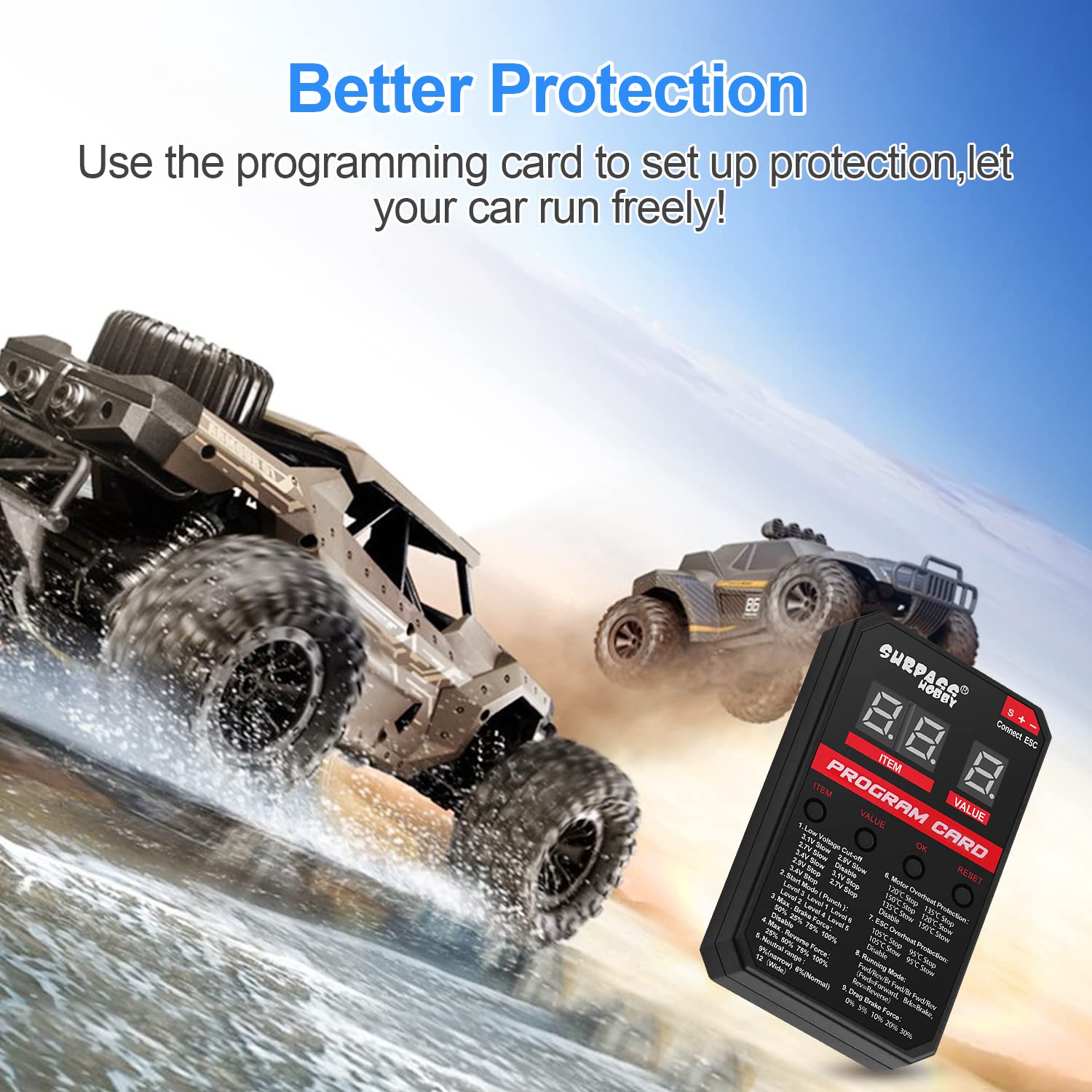 Surpass Hobby ESC Programming Card RC Car Electronic Speed Controller LED Programmer Only Compatible with Surpass Hobby Rocket Brushless ESC 25A 35A 45A 60A 80A 120A 150A (Update Version)