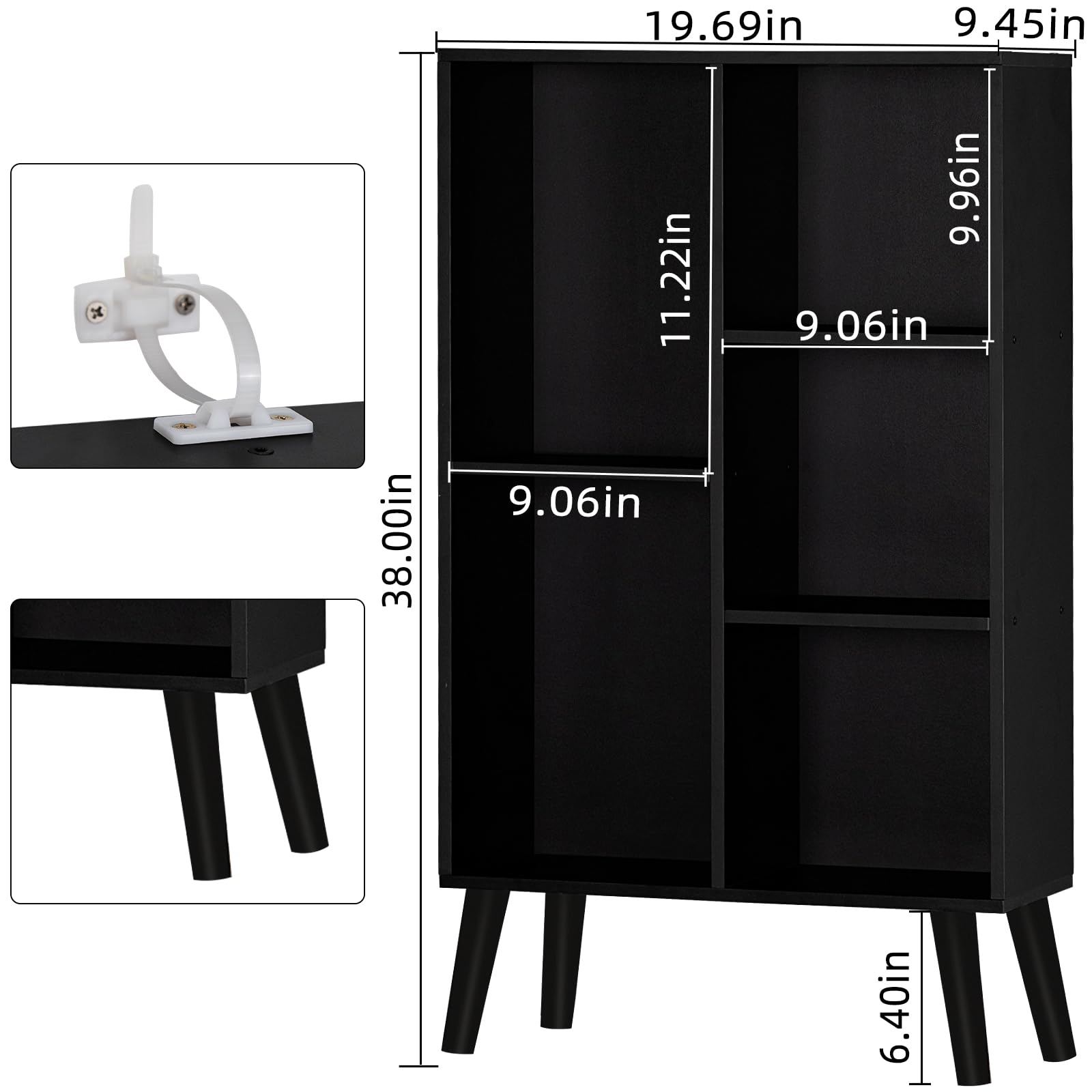YAHARBO Small Black Narrow Bookshelf,3 Tier Modern Bookcase with Legs,Bookshelves Wood Storage Shelf,Rustic Book Shelves Cube Organizer,Display Bookcase