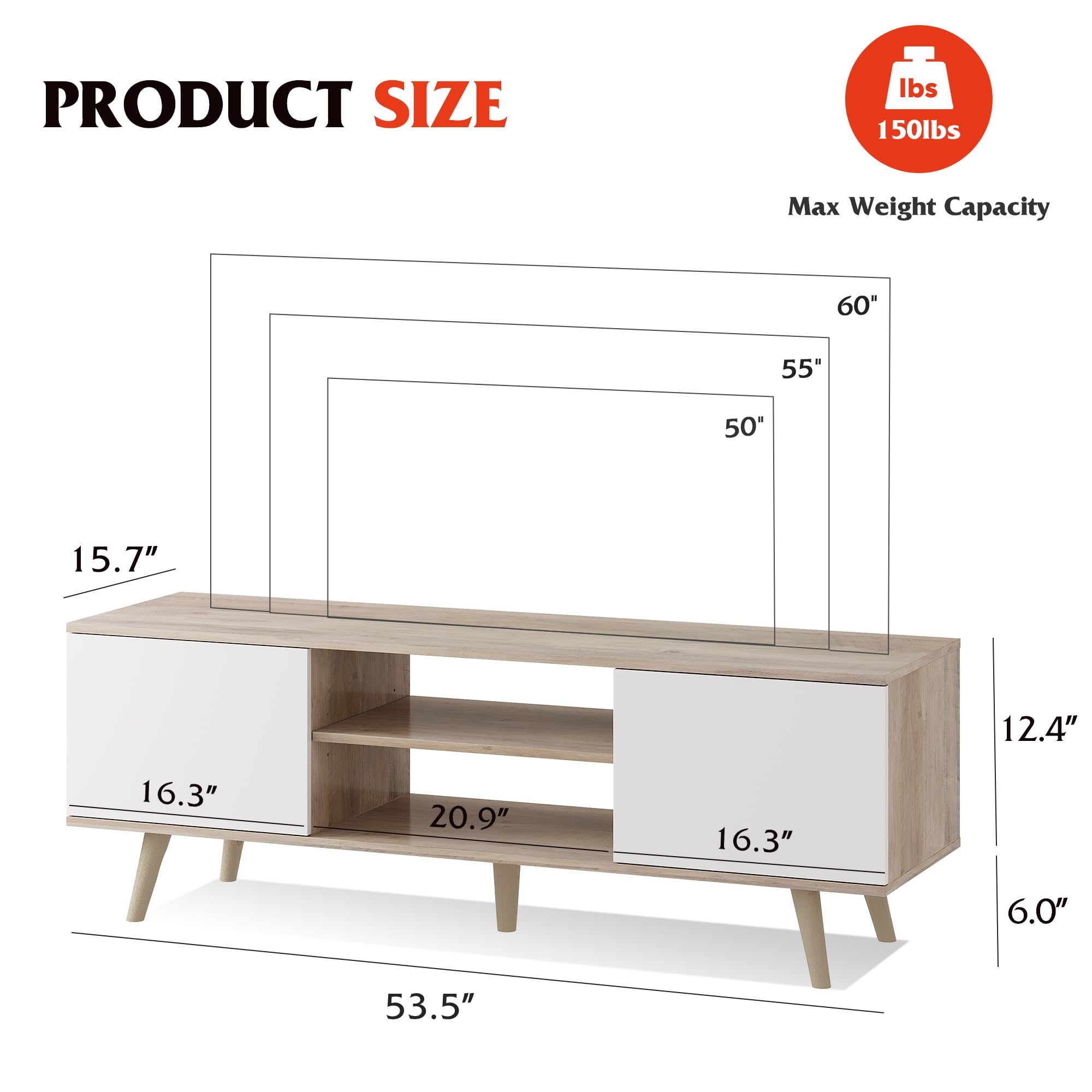 WLIVE TV Stand for 55 60 inch TV, Boho Entertainment Center with Storage Cabinets, TV Console for Living Room Decor, Greige White