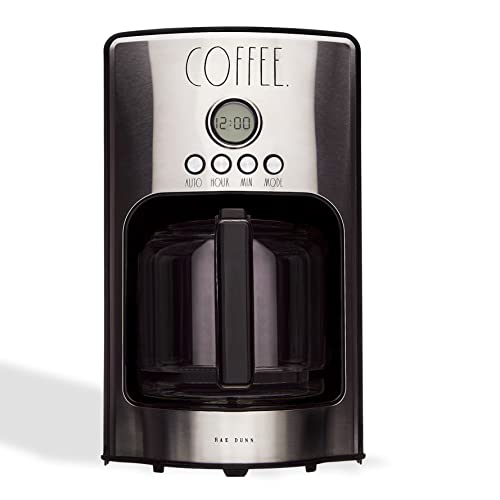 Rae Dunn Programmable Drip Coffee Maker, Coffee Pot for Kitchen, Electric Coffee Machine for Brewing Coffee, Black
