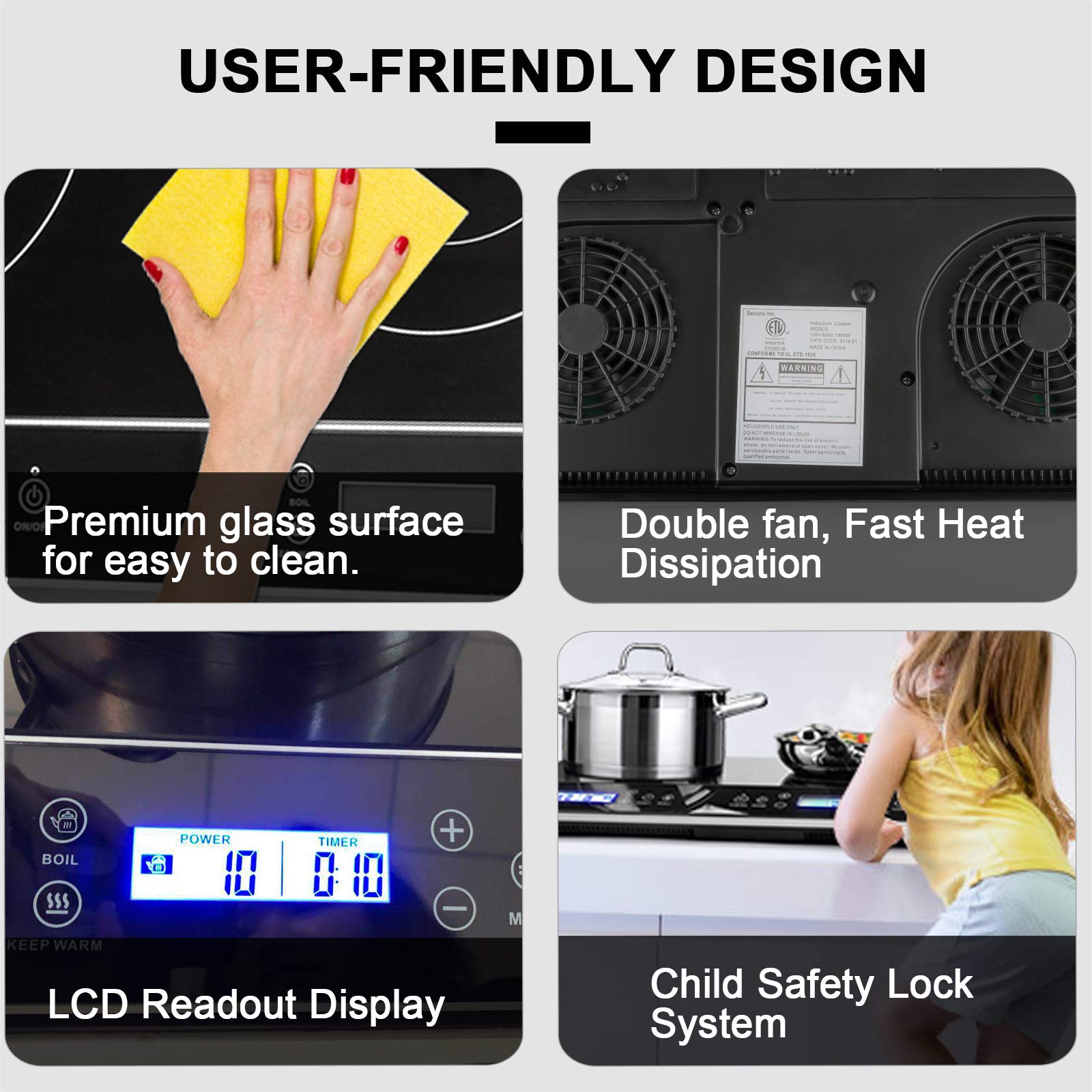 Duxtop LCD Portable Double Induction Cooktop 1800W Digital Electric Countertop Burner Sensor Touch Stove, 9620LS/BT-350DZ & Professional Portable Induction Cooktop, P961LS/BT-C35-D