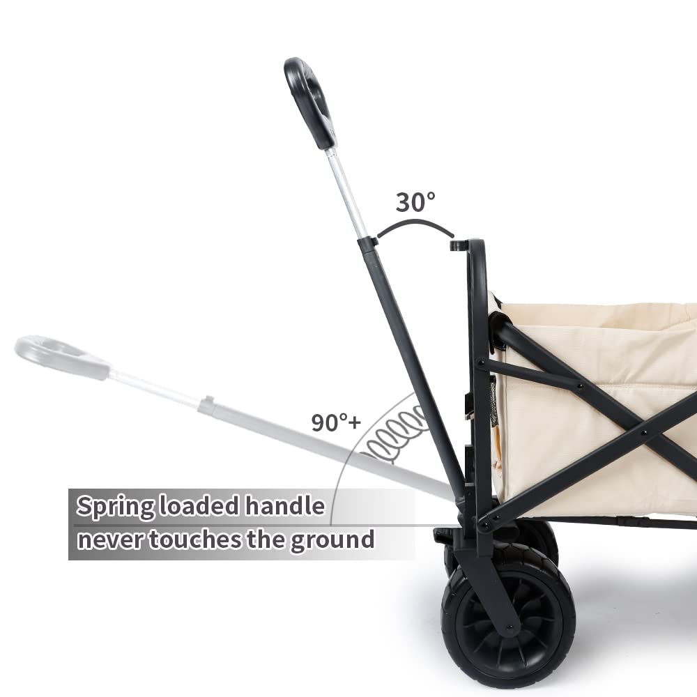 WHITSUNDAY Collapsible Folding Garden Outdoor Park Utility Wagon Picnic Camping Cart with 8β Bearing Fat Wheel and Brake (Standard Size(Plus+) 8" Wheels with Tailgate (Beige)