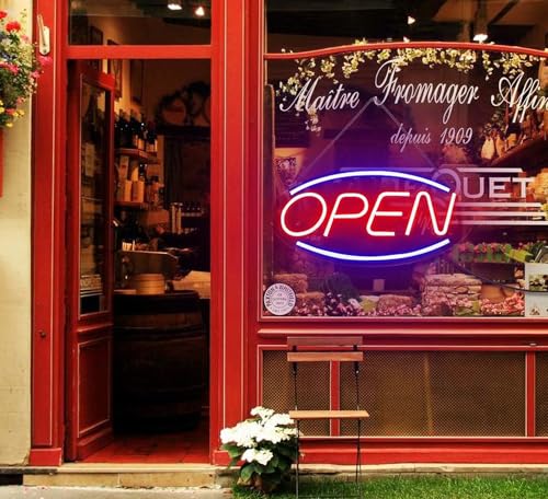 Large LED Neon Open Sign 18"x 8.6" for Business, Powered by USB with ON/OFF Switch Adjustable Brightness Open Neon Lights for Party Bar Salon Hotel Stores Window Wall Decor