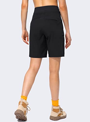 Women's Hiking Long Shorts 9" Quick Dry Cargo Bermuda Shorts Lightweight Knee Length with Zipper Pockets for Women(Black,M)