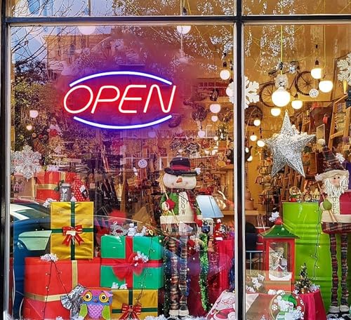 Large LED Neon Open Sign 18"x 8.6" for Business, Powered by USB with ON/OFF Switch Adjustable Brightness Open Neon Lights for Party Bar Salon Hotel Stores Window Wall Decor