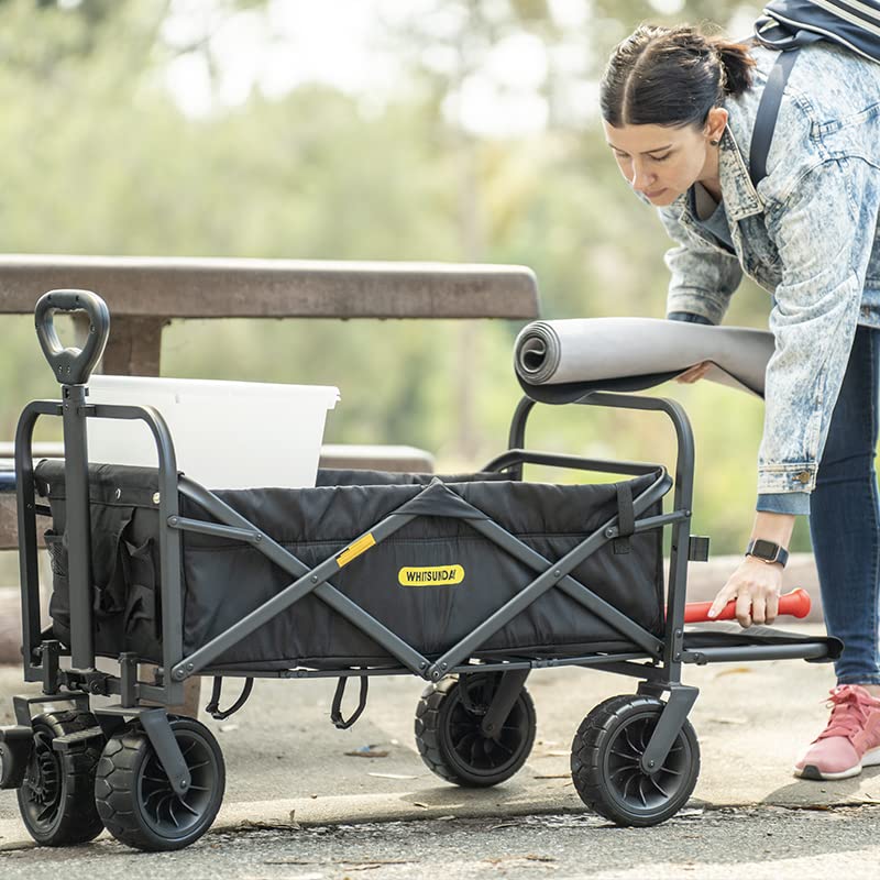 WHITSUNDAY Collapsible Folding Garden Outdoor Park Utility Wagon Picnic Camping Cart with 8β Bearing Fat Wheel and Brake (Standard Size(Plus+) 8" Wheels with Tailgate (Beige)