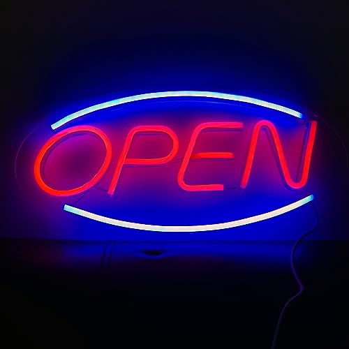 Large LED Neon Open Sign 18"x 8.6" for Business, Powered by USB with ON/OFF Switch Adjustable Brightness Open Neon Lights for Party Bar Salon Hotel Stores Window Wall Decor