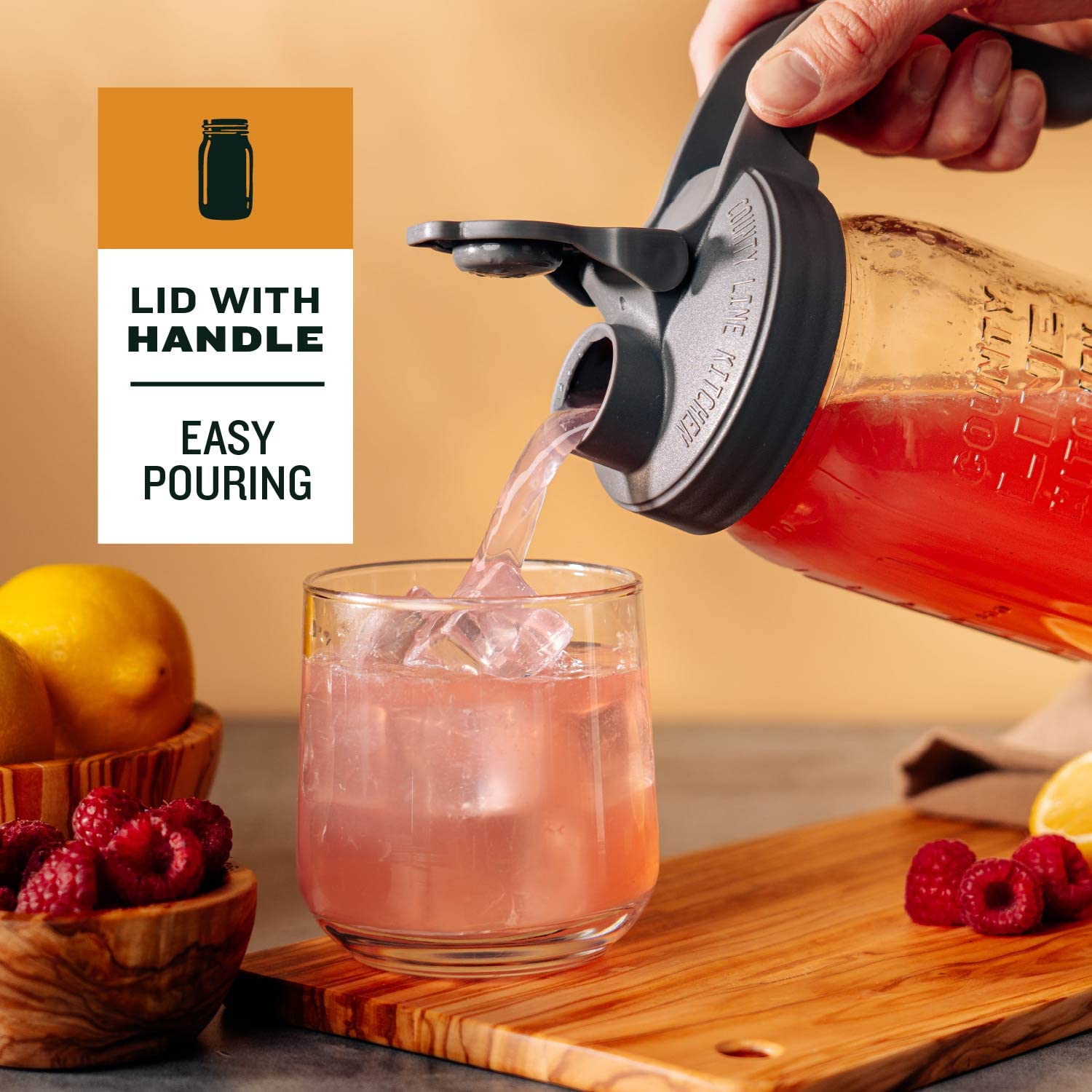 County Line Kitchen Glass Mason Jar Pitcher with Lid - Wide Mouth, 1 Quart (32 oz) - Heavy Duty, Leak Proof - Sun & Iced Tea Pitcher, Cold Brew Coffee, Breast Milk Storage, Water - Gray