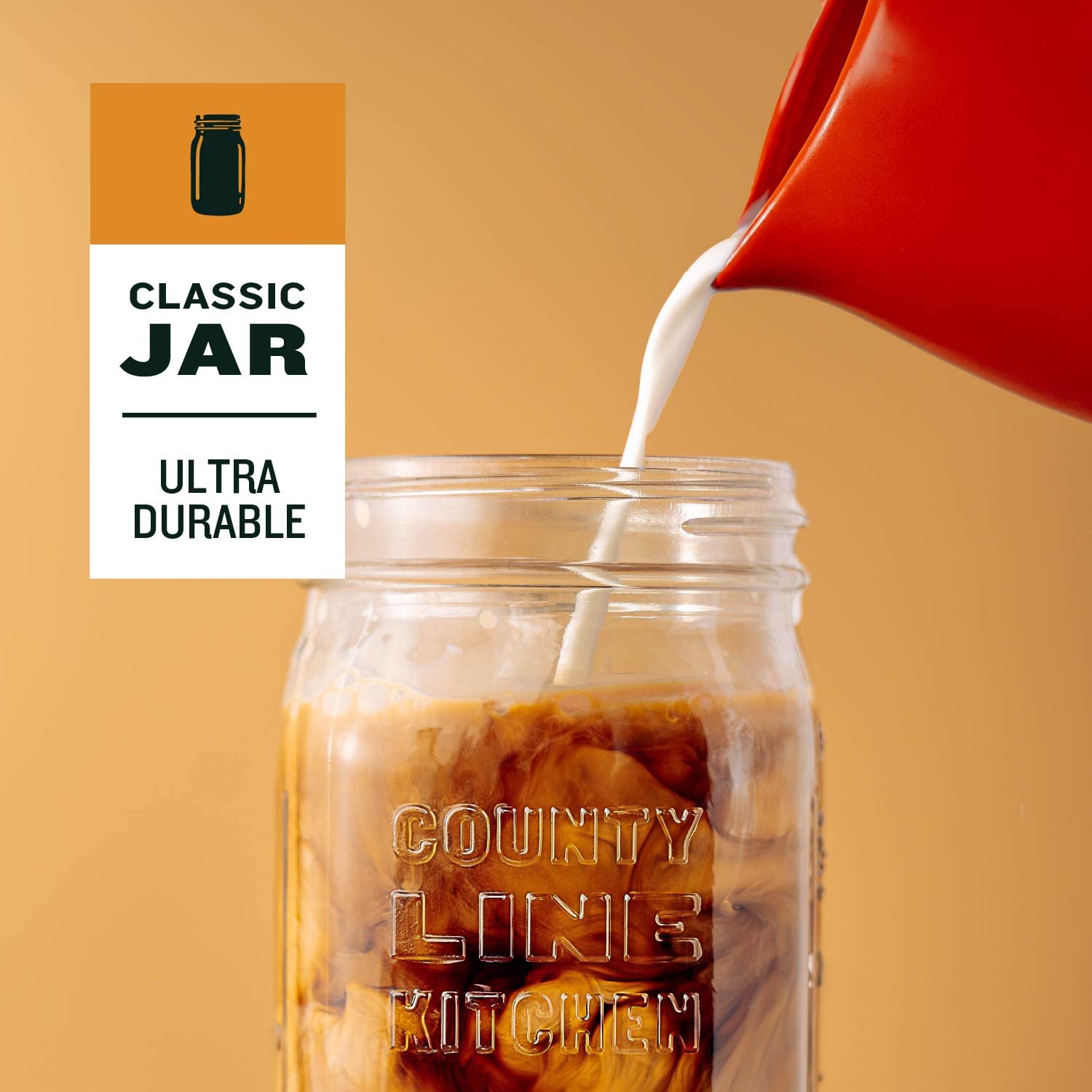 County Line Kitchen Glass Mason Jar Pitcher with Lid - Wide Mouth, 1 Quart (32 oz) - Heavy Duty, Leak Proof - Sun & Iced Tea Pitcher, Cold Brew Coffee, Breast Milk Storage, Water - Gray