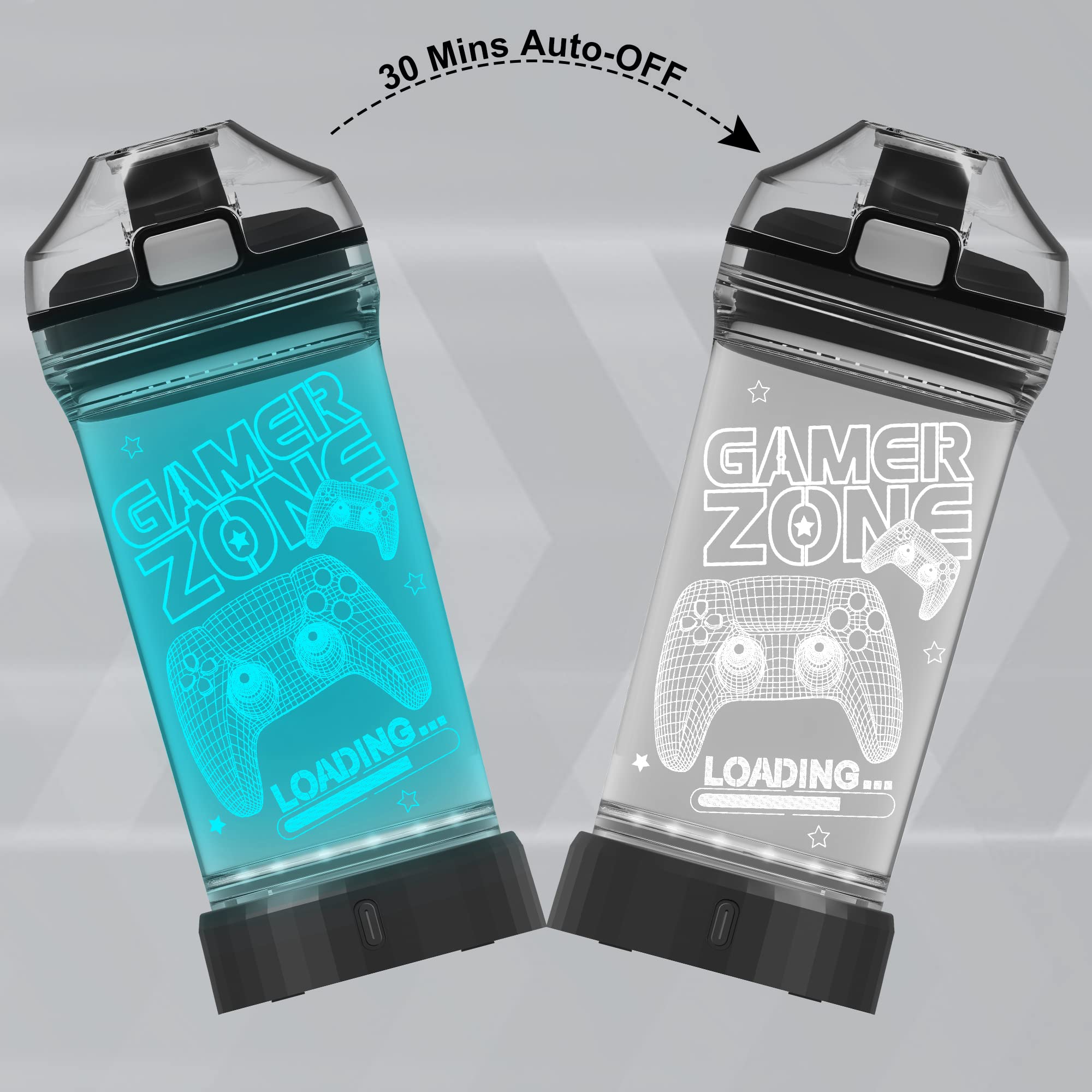 YuanDian Gamer Zone Water Bottle for Boys, Controller 7 Color Lights 3D Light up Drinking Cups Gifts for Gamers Men, BPA Free & Leak Proof Flip Top Lid & Easy Clean & Carry Handle, 14oz/ 400ml
