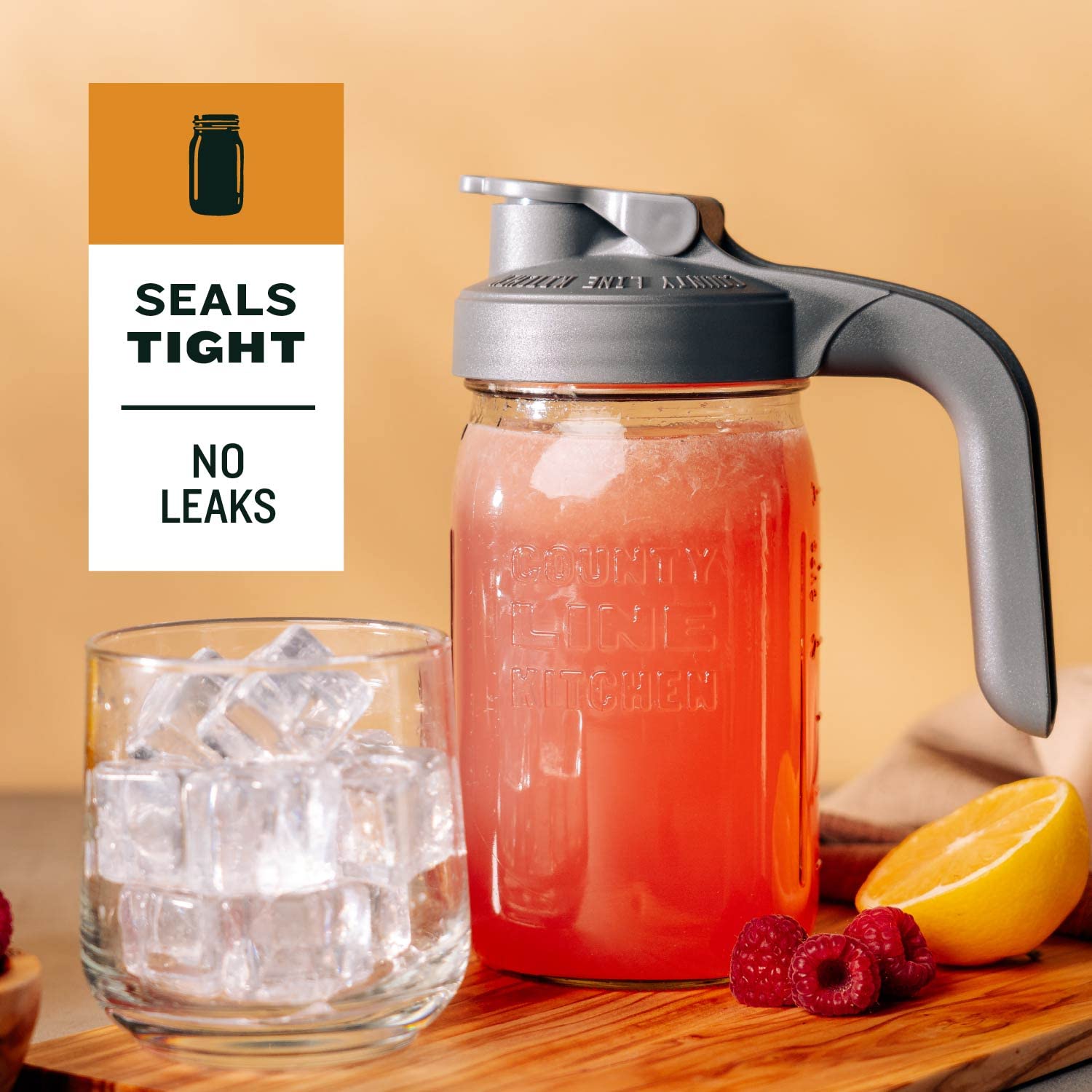 County Line Kitchen Glass Mason Jar Pitcher with Lid - Wide Mouth, 1 Quart (32 oz) - Heavy Duty, Leak Proof - Sun & Iced Tea Pitcher, Cold Brew Coffee, Breast Milk Storage, Water - Gray