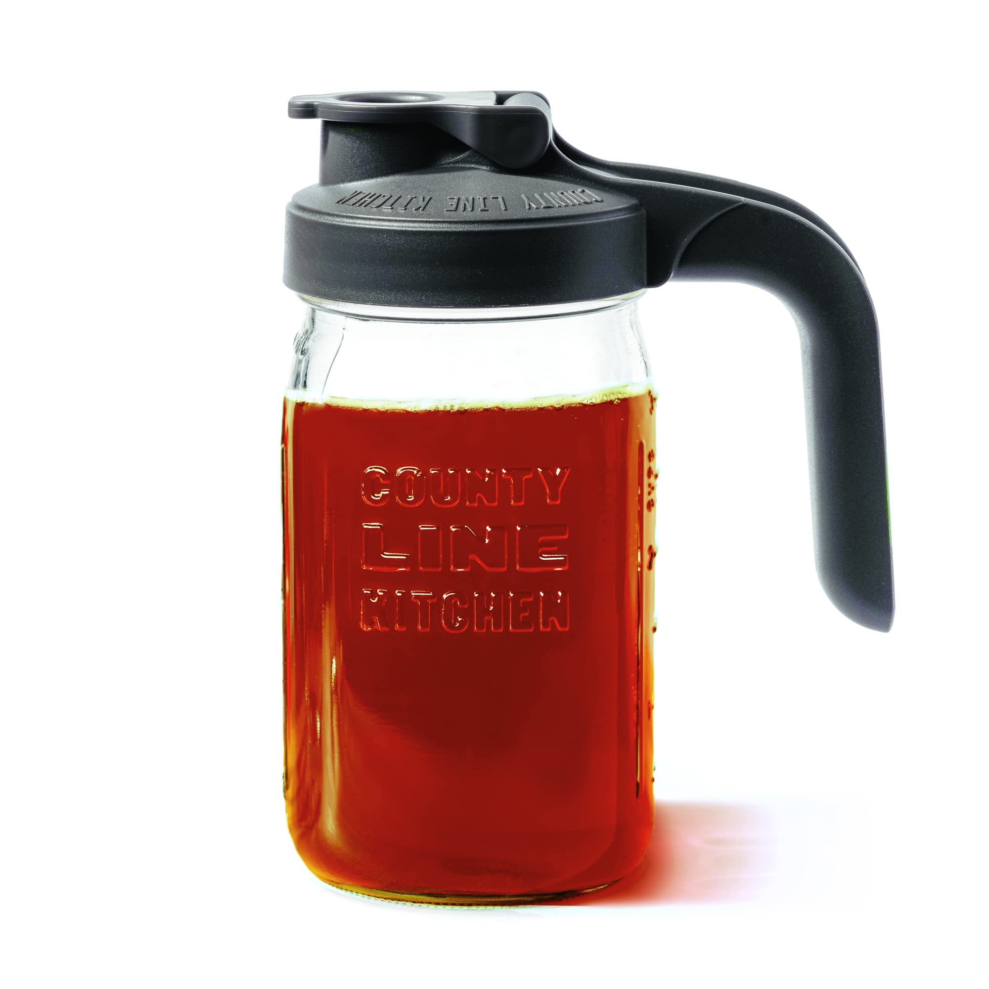 County Line Kitchen Glass Mason Jar Pitcher with Lid - Wide Mouth, 1 Quart (32 oz) - Heavy Duty, Leak Proof - Sun & Iced Tea Pitcher, Cold Brew Coffee, Breast Milk Storage, Water - Gray