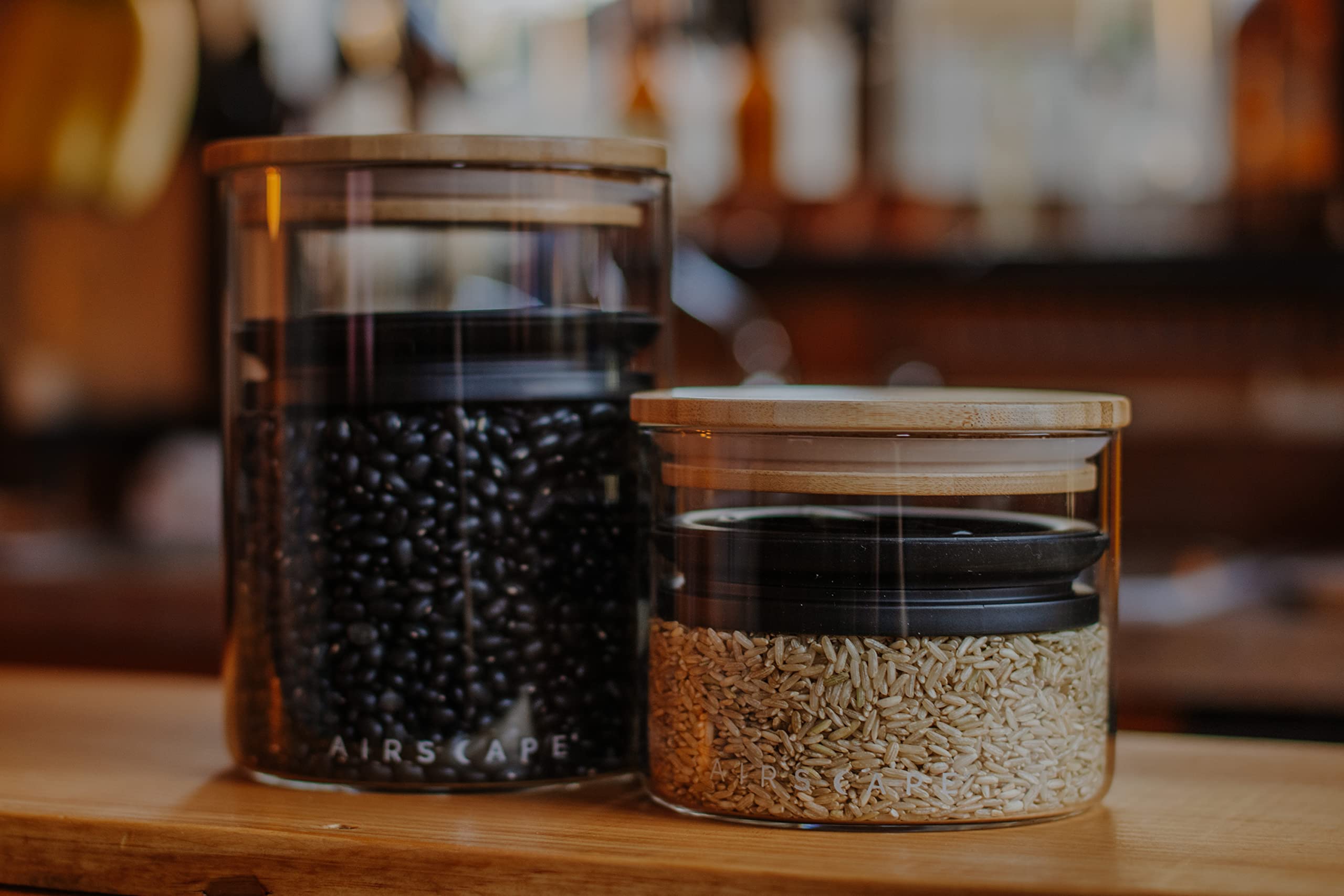AirScape Glass Storage Canister - Set of 2 - Patented Airtight Lid Removes Excess Air & Preserves Food Freshness, Glass Container with Bamboo Lid (Small & Medium)