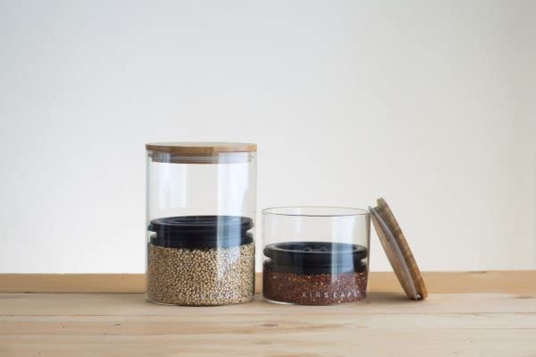 AirScape Glass Storage Canister - Set of 2 - Patented Airtight Lid Removes Excess Air & Preserves Food Freshness, Glass Container with Bamboo Lid (Small & Medium)
