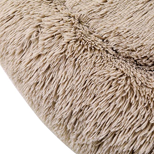 Bonteck Calming Dog Beds for Small Medium Large Dogs - Round Donut Machine Washable Dog Bed, Anti-Slip Faux Fur Fluffy Donut Cuddler Cat Bed, Multiple Sizes S-XL