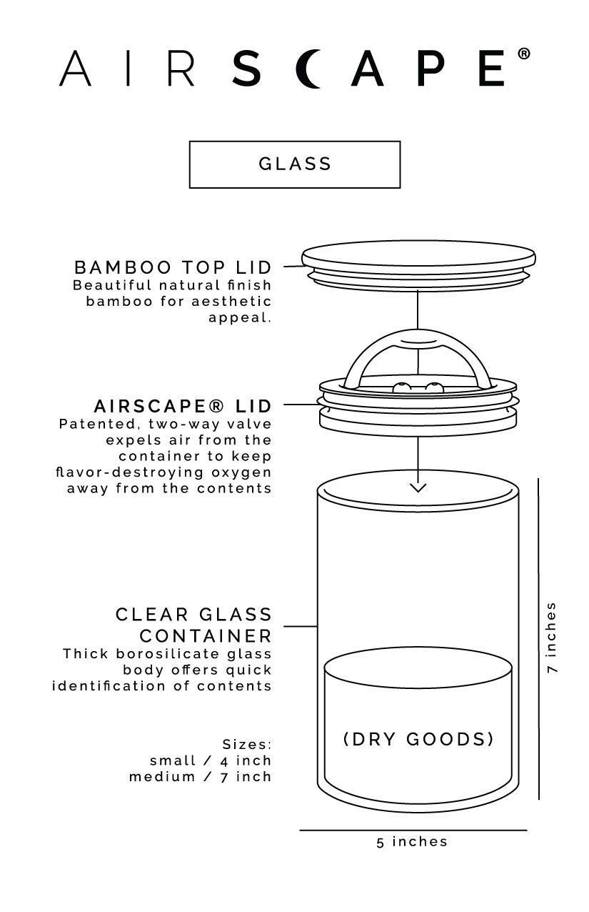AirScape Glass Storage Canister - Set of 2 - Patented Airtight Lid Removes Excess Air & Preserves Food Freshness, Glass Container with Bamboo Lid (Small & Medium)