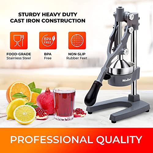 Mueller Citrus Juicer - Professional Manual Juice Press and Orange Juicer - Premium Quality Heavy Duty Grapefruit Juicer and Lemon Squeezer - Metal Orange Juice Squeezer - Light Gray