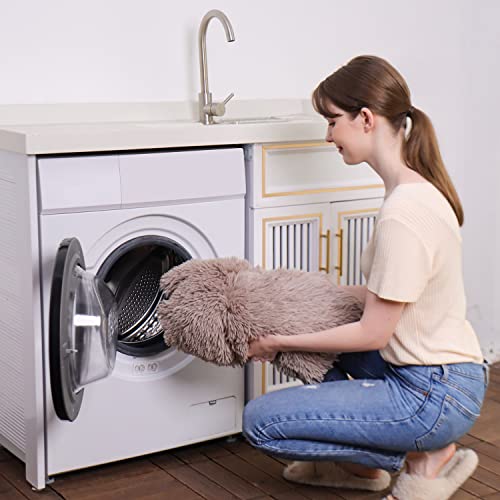 Bonteck Calming Dog Beds for Small Medium Large Dogs - Round Donut Machine Washable Dog Bed, Anti-Slip Faux Fur Fluffy Donut Cuddler Cat Bed, Multiple Sizes S-XL
