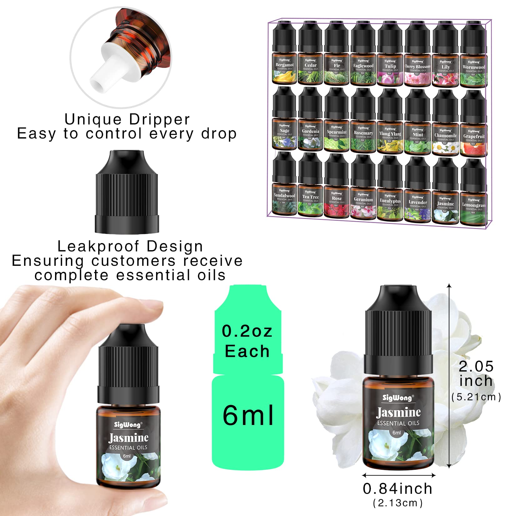 Essential Oils Set, 24 Scents Fragrance Oil for Candle Soap Making, Long Lasting Natural Essential Oil for Diffuser, Humidifier, Scented Oils for Body Massage, DIY Candle Making, 6ml/0.25fl.oz Each
