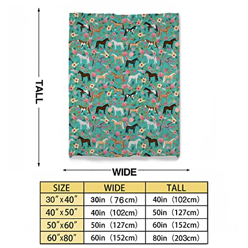 Flannel Fleece Plush Throw Blanket,Horses Floral Horse Breeds Farm Animal Pets Flowers Pattern Throw for Recliner, Air Conditioning Blanket 50x40 inch