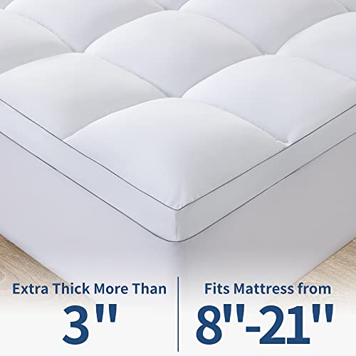 TOAO Queen Mattress Topper, Extra Thick Mattress Pad Cover for Back Pain Relief, Cooling Pillow Top with 8-21" Deep Pocket 5D Snow Down Alternative Fill(White,Queen)