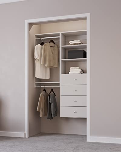 Closet Kit with Hanging Rods, Shelves & Drawers - Corner Closet System - Closet Shelves - Closet Organizers and Storage Shelves (White, 48 inches Wide) Closet Shelving