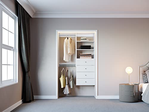 Closet Kit with Hanging Rods, Shelves & Drawers - Corner Closet System - Closet Shelves - Closet Organizers and Storage Shelves (White, 48 inches Wide) Closet Shelving