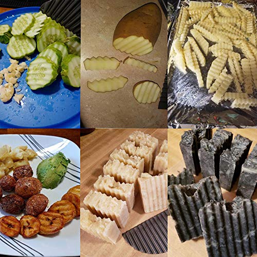 Crinkle Potato Cutter - 2.9" x 11.8" Stainless Steel French Fries Slicer Handheld Chipper Chopper Potato Carrot Chopping Knife Home Kitchen Wavy Blade Cutting Tool Large Size