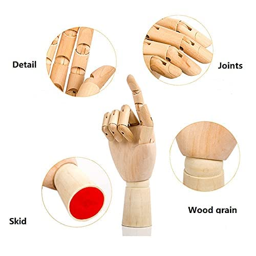 Wood Artist Drawing Manikin Articulated Mannequin with Wooden Flexible Fingers 2 pcs(10 inches-Left Hand&Right Hand)