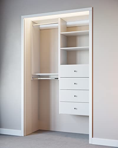 Closet Kit with Hanging Rods, Shelves & Drawers - Corner Closet System - Closet Shelves - Closet Organizers and Storage Shelves (White, 48 inches Wide) Closet Shelving