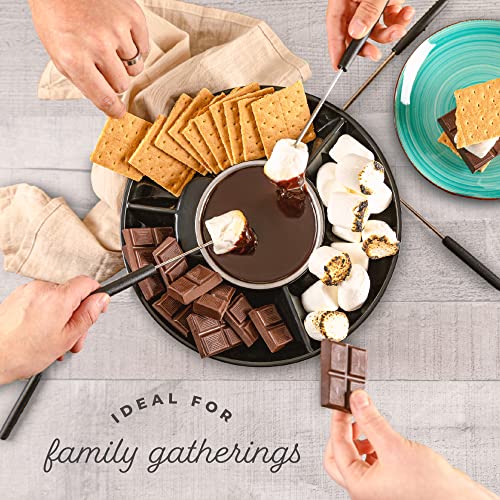 Kusini Electric Fondue Pot Set - Chocolate Fondue Kit - Temperature Control, Detachable Serving Trays, & 4 Roasting Forks - Gift Set & Date Night Idea. Serve at Movie Night or Game Night.