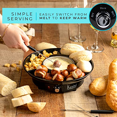 Kusini Electric Fondue Pot Set - Chocolate Fondue Kit - Temperature Control, Detachable Serving Trays, & 4 Roasting Forks - Gift Set & Date Night Idea. Serve at Movie Night or Game Night.