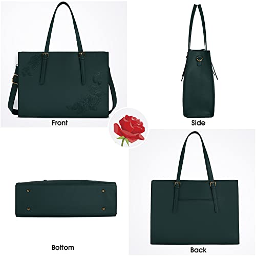 Laptop Bag for Women 15.6 Inch Laptop Tote Bag Leather Waterproof Work Bags Professional Business Office Computer Briefcase Large Capacity Shoulder Bag Dark Green