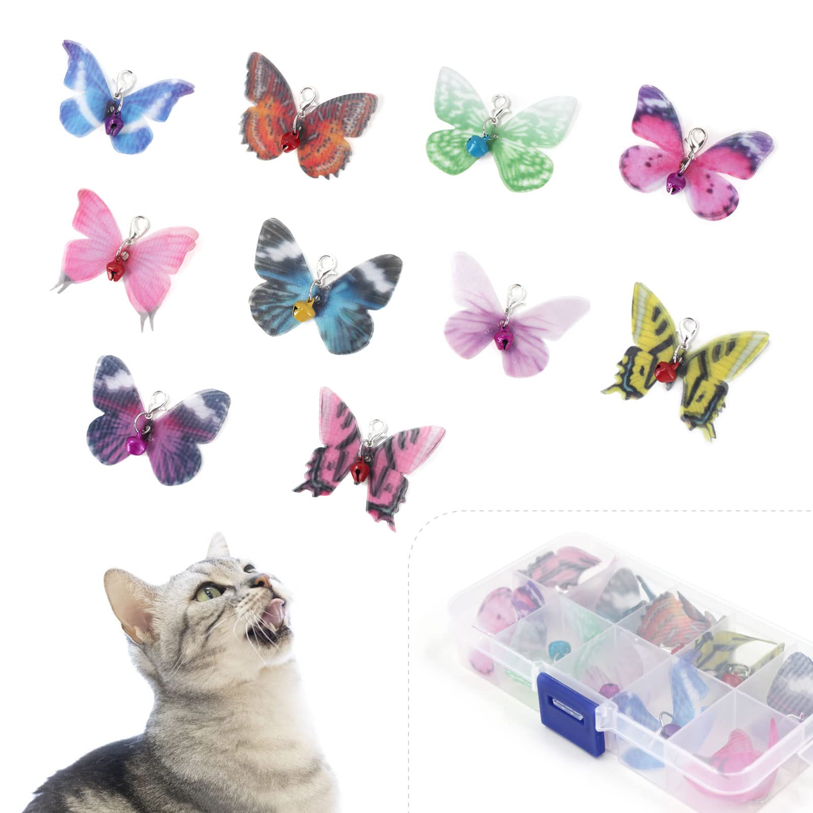 SONGWAY Cat Butterfly Toy Replacement - 10 Pieces Butterfly Cat Toy Attachment, Mini Cat Wand Toy Replacement, Insect Worm Cat Toys Accessories Parts