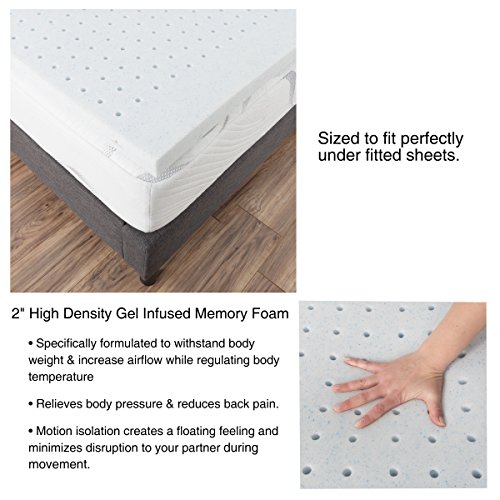 Gel Infused Memory Foam Mattress Topper- 2 Inch King Size Memory Foam Mattress Pad with Ventilation for Support, Cooling, and Comfort by Bluestone
