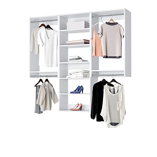Closet Kit with Hanging Rods & Shelves - Corner Closet System - Closet Shelves - Closet Organizers and Storage Shelves (White, 87 inches Wide) Closet Shelving