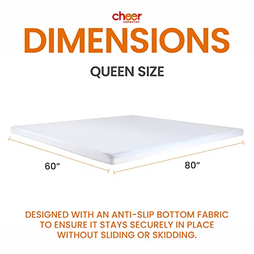 Cheer Collection Queen Size Mattress Topper, 4 Inch Gel Infused Memory Foam Bed Topper with Washable Bamboo Cover, Supportive Dual Layer Soft and Firm Mattress Top - 60" x 80" x 4" Inches