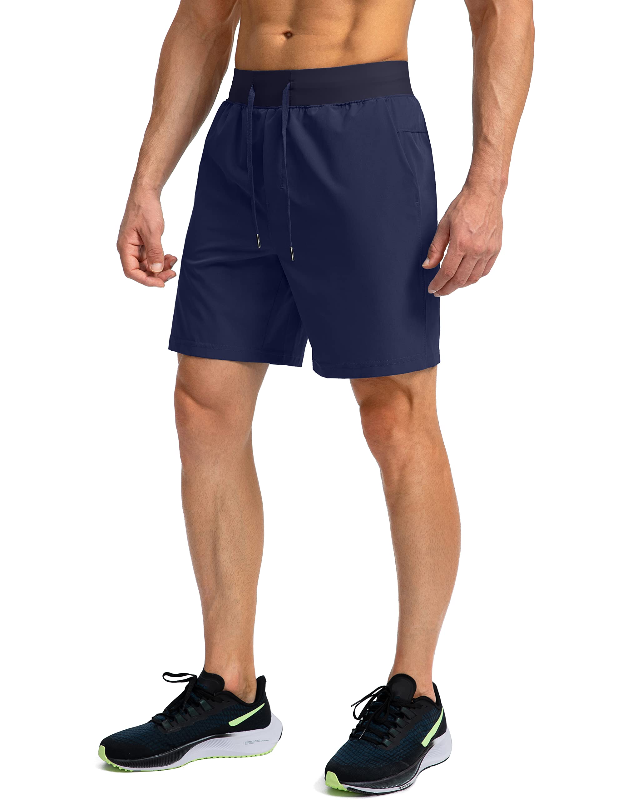 Men's Running Shorts with Zipper Pockets 7 Inch Lightweight Quick Dry Gym Athletic Workout Shorts for Men (Navy, M)