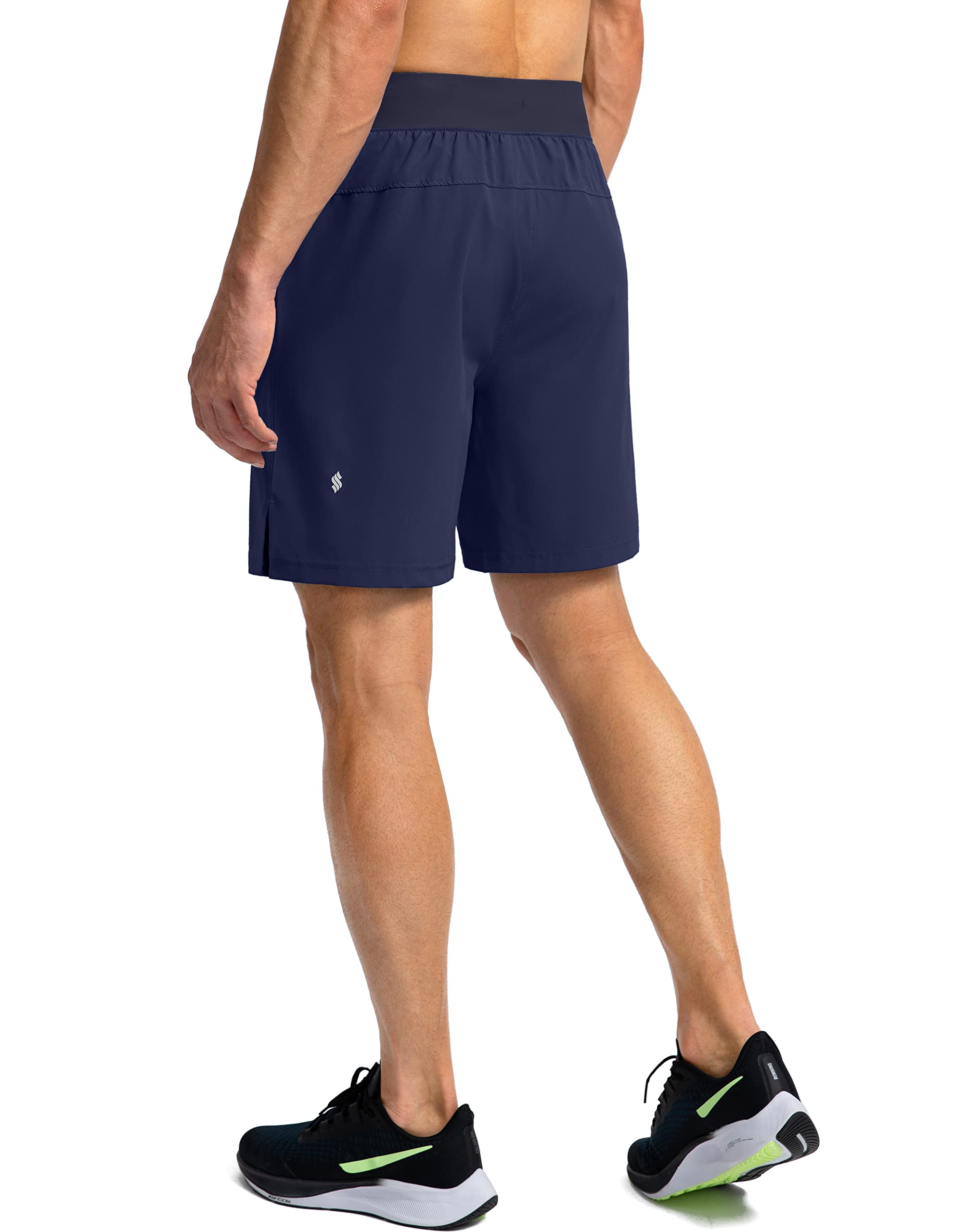 Men's Running Shorts with Zipper Pockets 7 Inch Lightweight Quick Dry Gym Athletic Workout Shorts for Men (Navy, M)