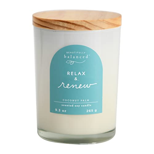 Beautifully Balanced Scented Lidded Glass Soy Candle, Relax + Renew, 9.3 oz.