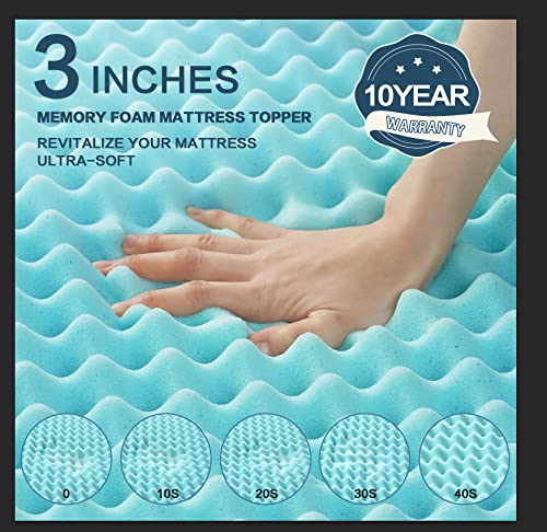 LANELIFE 3 Inch Egg Crate Memory Foam Mattress Topper California King Cooling Gel & Bamboo Charcoal Infusion, Fitted Bamboo Fiber Cover Ventilated Design, Comfort Body Support & Pressure Relief