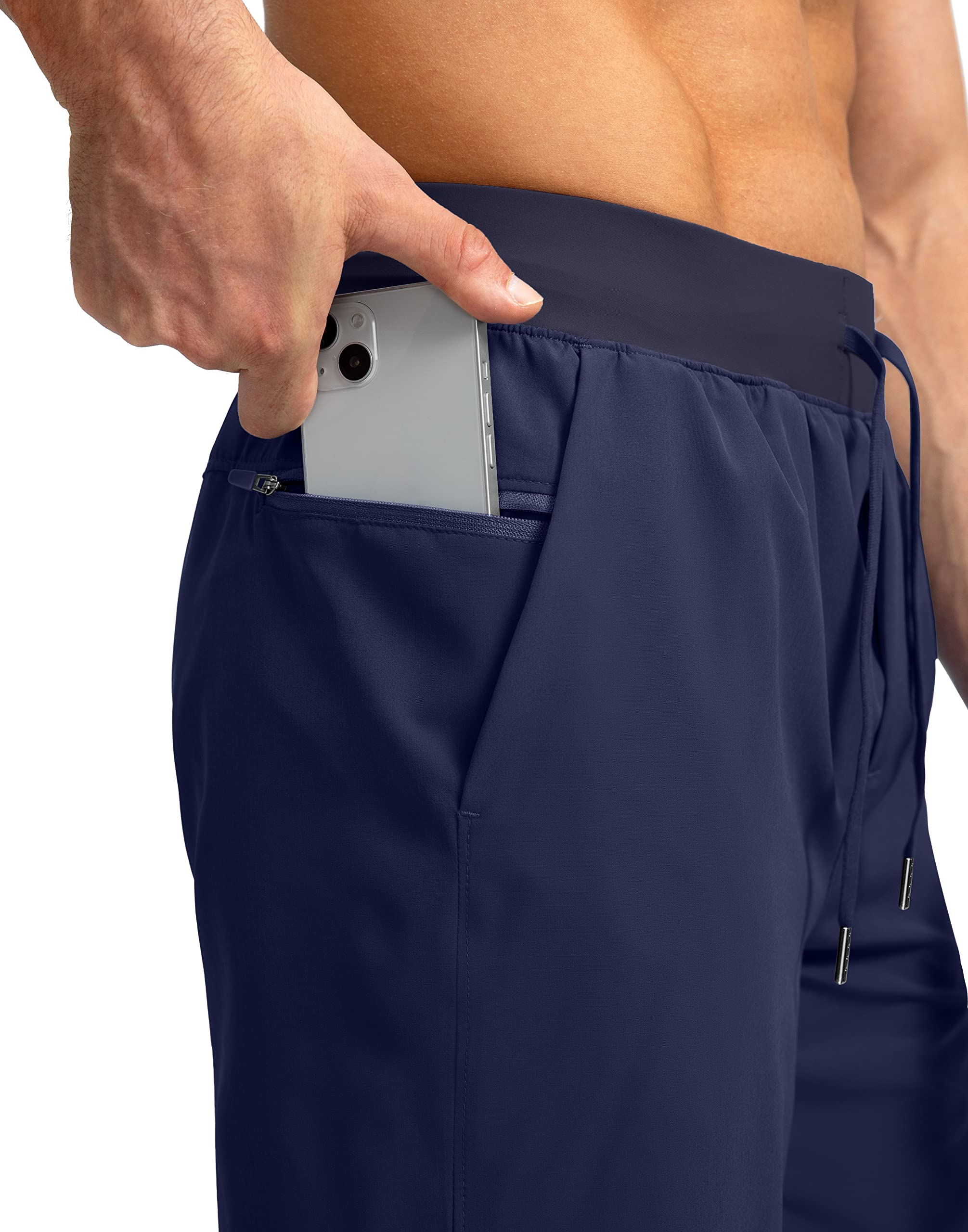 Men's Running Shorts with Zipper Pockets 7 Inch Lightweight Quick Dry Gym Athletic Workout Shorts for Men (Navy, M)