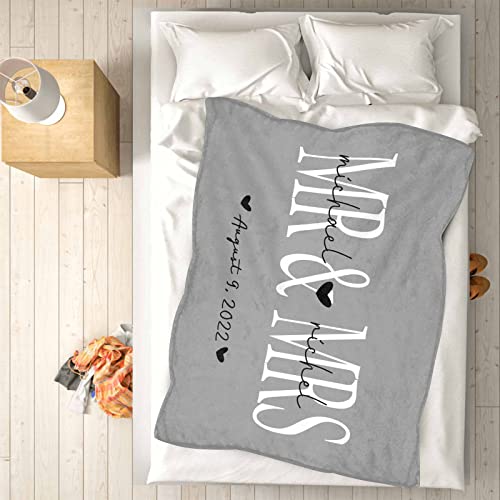 FunStudio Custom Blanket for Couple Men Women Customized Adults Throw Blankets with Name Text Date Personalized Birthdady Wedding