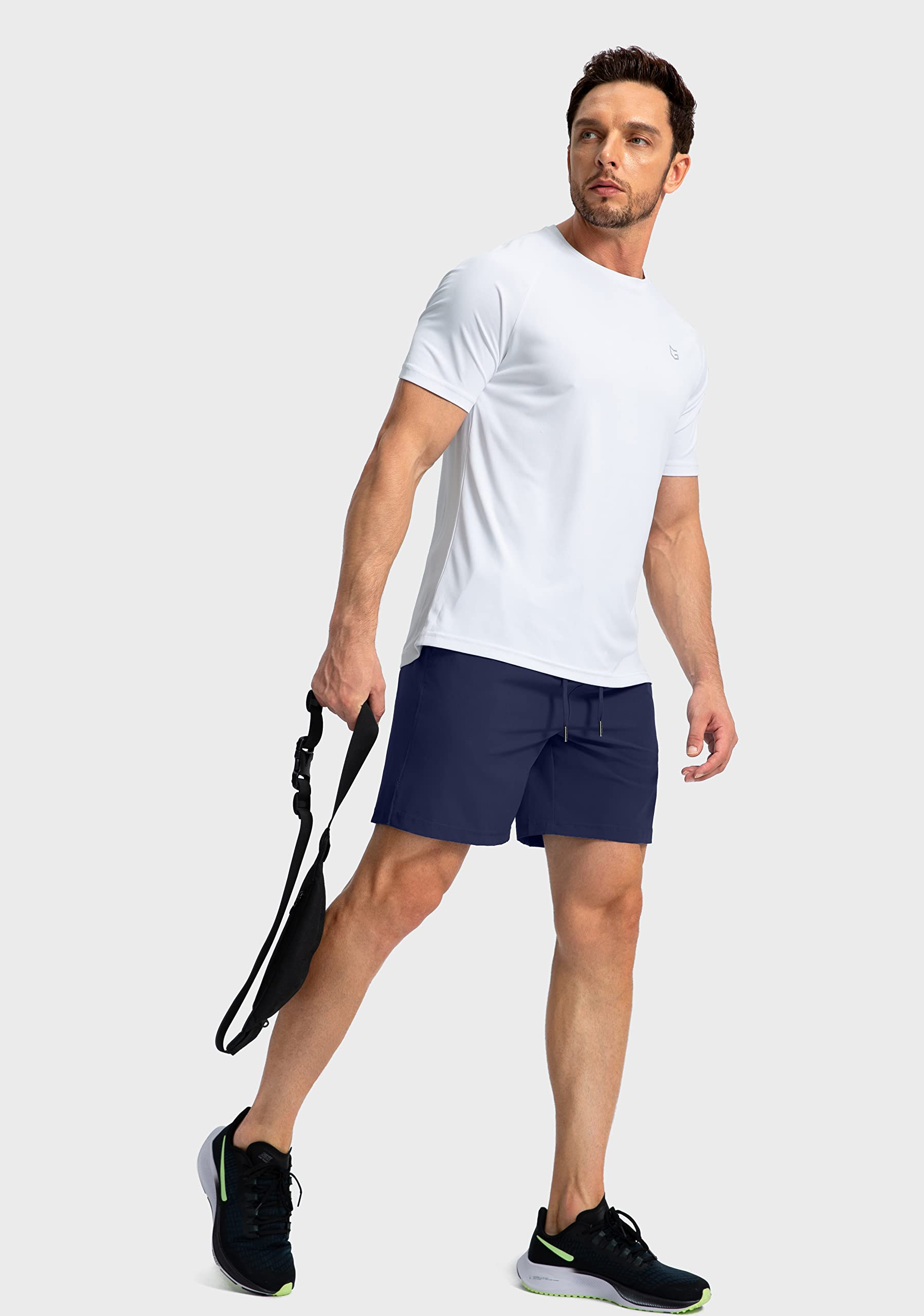 Men's Running Shorts with Zipper Pockets 7 Inch Lightweight Quick Dry Gym Athletic Workout Shorts for Men (Navy, M)