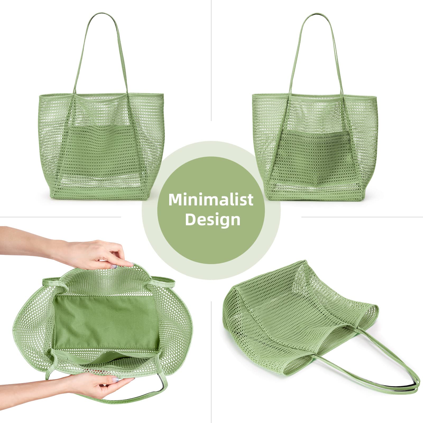 KALIDI Beach Mesh Tote Bag, Casual Tote Bag Hobo Women Foldable MAX 23L Shoulder Grocery Bag For Beach Picnic Vacation