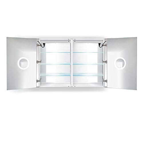 Krugg LED Medicine Cabinet 48 Inch X 36 Inch | Recessed or Surface Mount Mirror Cabinet w/Dimmer & Defogger + 3X Makeup Mirror Inside & Outlet + USB