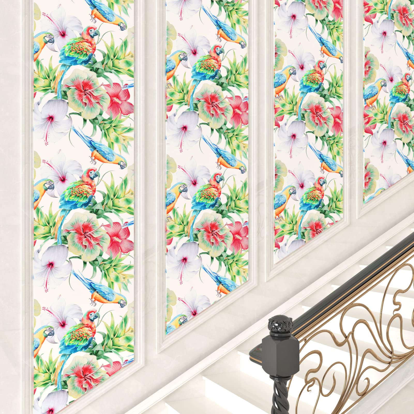 Yullpaper Colorful Bird Floral Wallpaper Peel and Stick Floral Contact Paper for Cabinets Shelves Walls Botanical Flower Wallpaper for Bedroom Kitchen Stick on Removable Wallpaper Adhesive 17.5"x80"