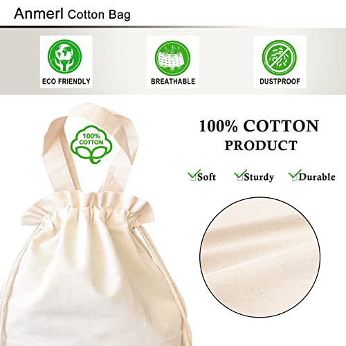 Anmerl 6 Pack Cotton Storage Bag, Drawstring Bag with Handle, Breathable Dust Bag for Handbag Purse Clothes Shoes, Beige, Mixed Size